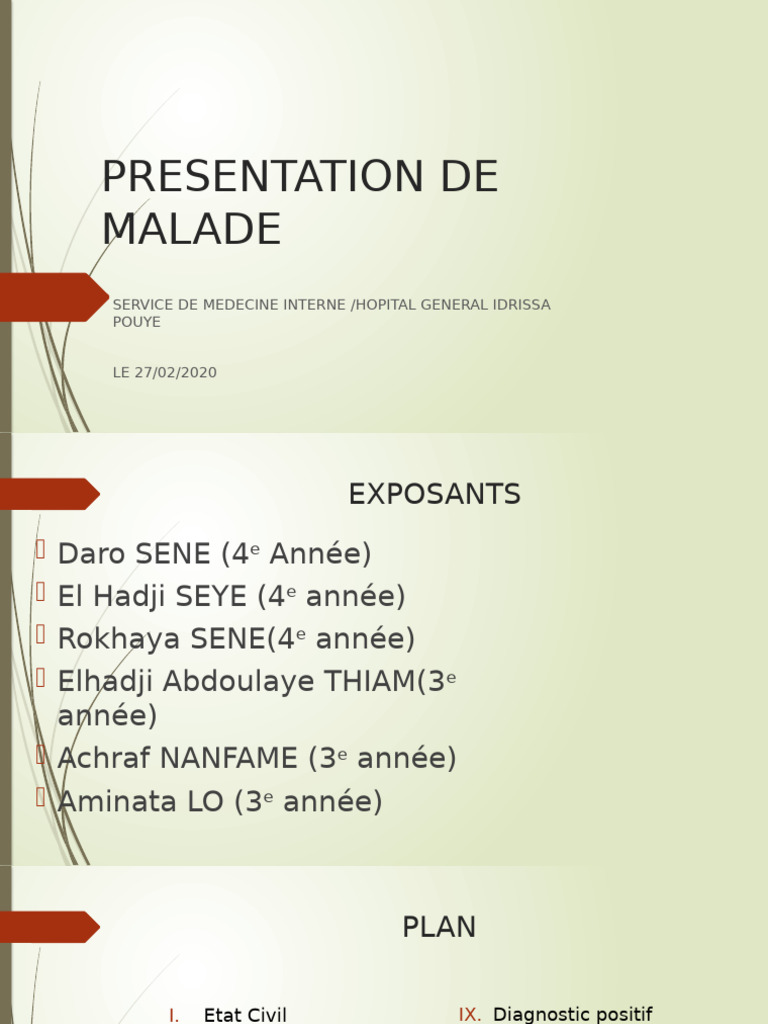 Presentation de Malade Hogip | PDF | Sens (physiologie) | Anatomie humaine