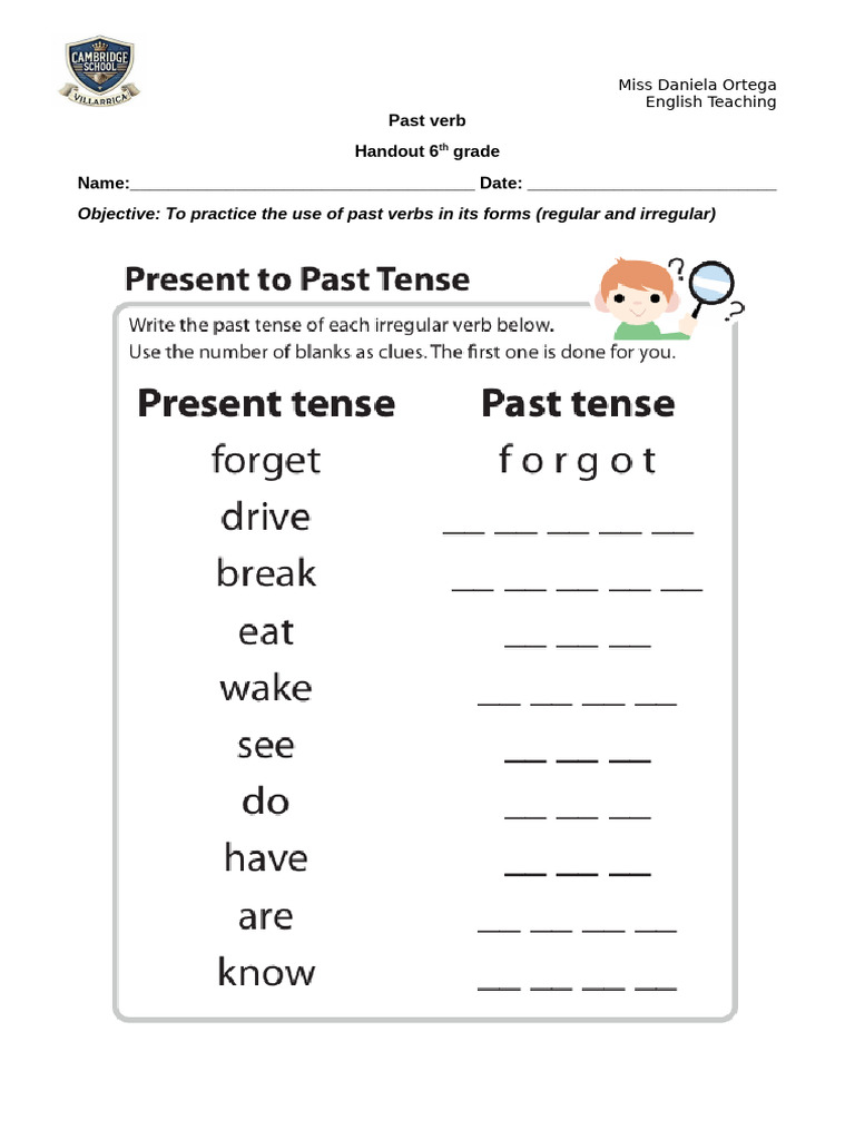 Past Verbs Activity 6th Grade | PDF