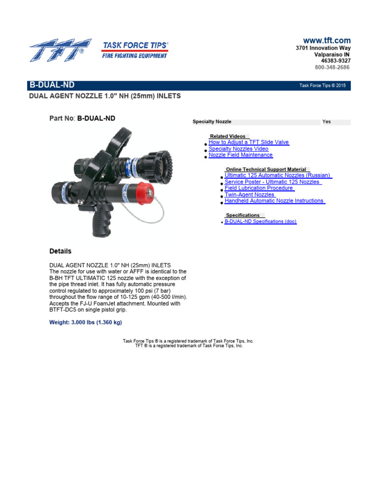 B-DUAL Dual Agent Nozzle TFT | PDF | Equipment | Mechanical Engineering