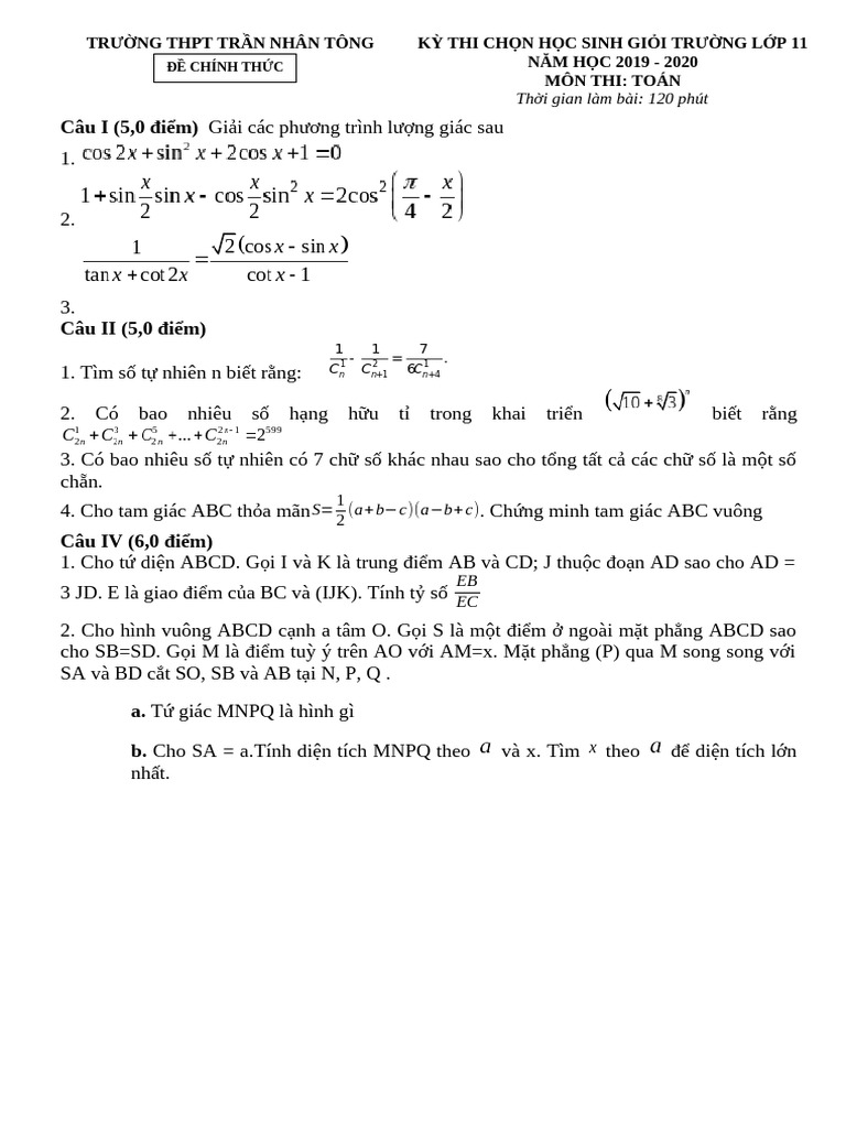Đề Thi Thử HSG 11 - TNT 2021-2022 | PDF