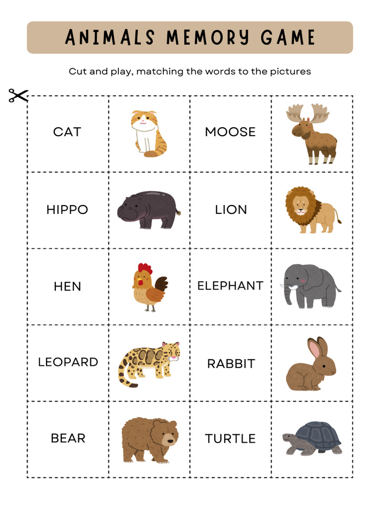 Animals Memory Game Worksheet in Colorful Illustrative Style - 20250507 ...