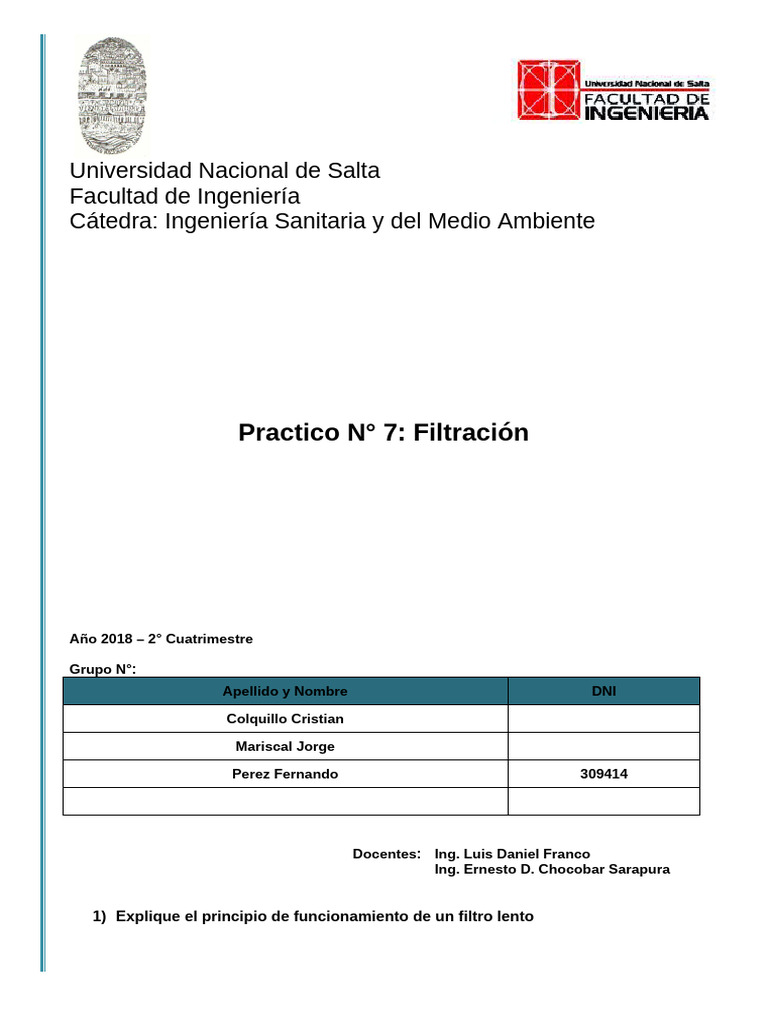 TP7 Final | PDF | Filtración | Agua