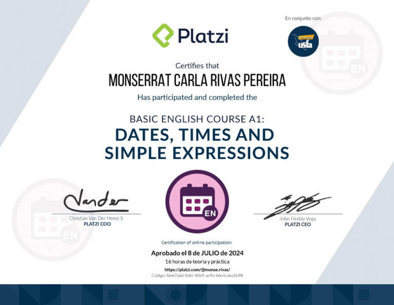 Diploma Fechas Horas Expresiones Simples | PDF