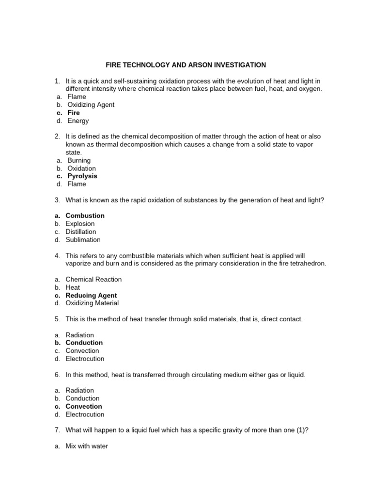 Fire Technology and Arson Investigation Examination | PDF | Fires ...