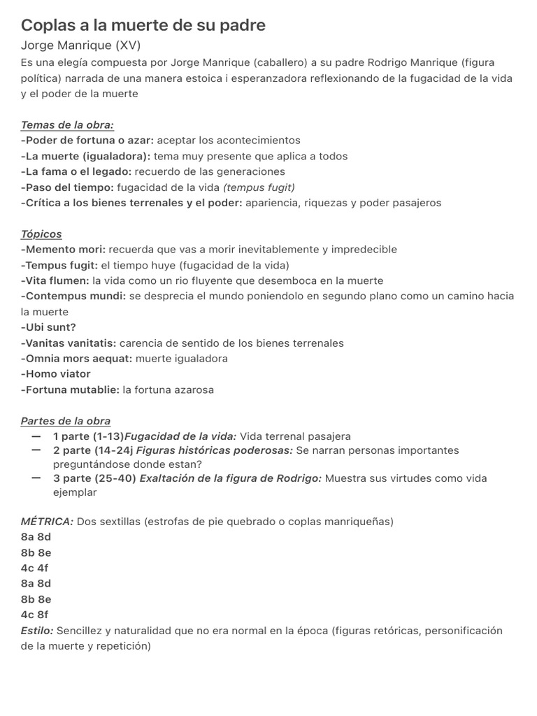 Coplas A La Muerte de Su Padre | PDF