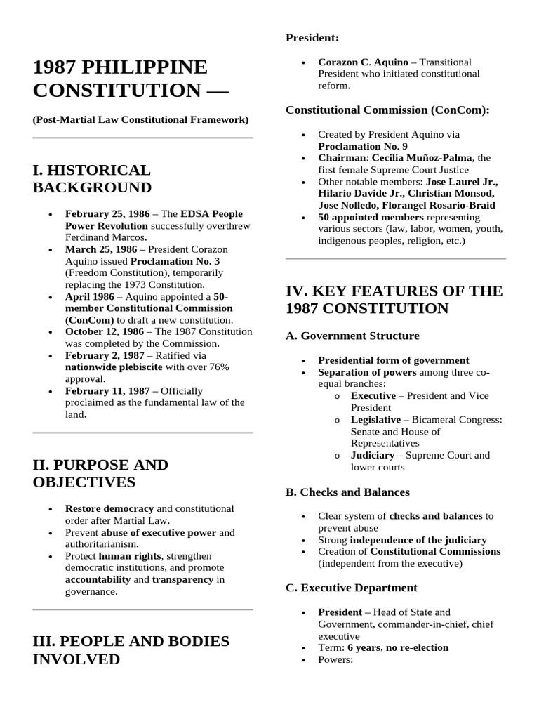 1987 Philippine Constitution | PDF | Corazon Aquino | President Of The Philippines