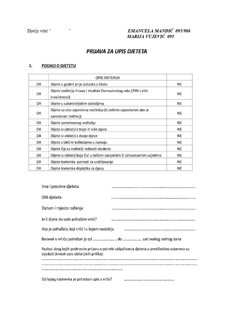 Prijavnica-Petar Pan | PDF