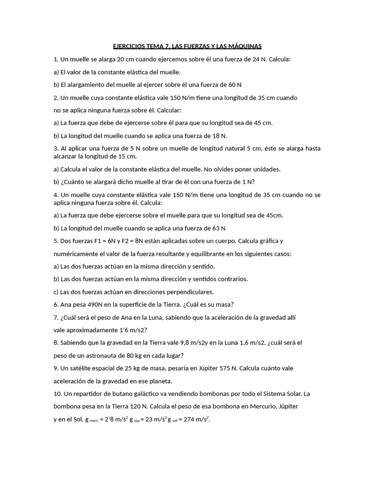 Ejercicios Tema 7 Fuerzas | PDF