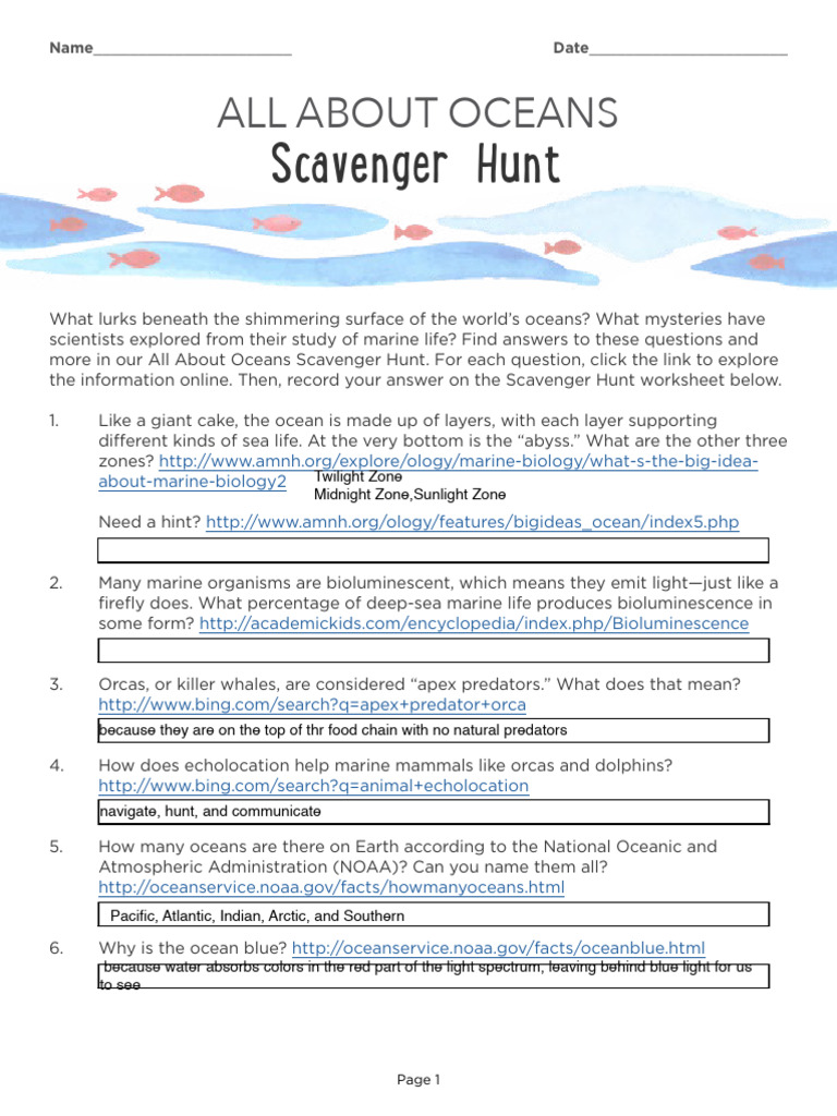 All About Oceans Scavenger Hunt | PDF | Oceans | Sea