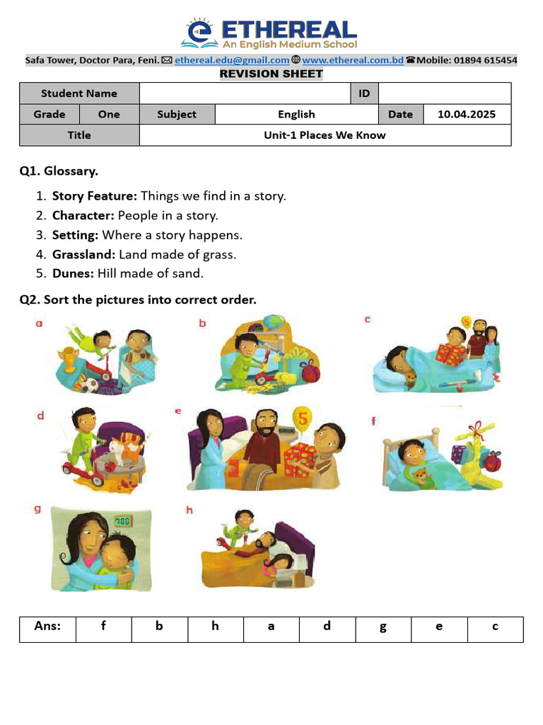 Grade 1 Places We Know Answer Key | PDF