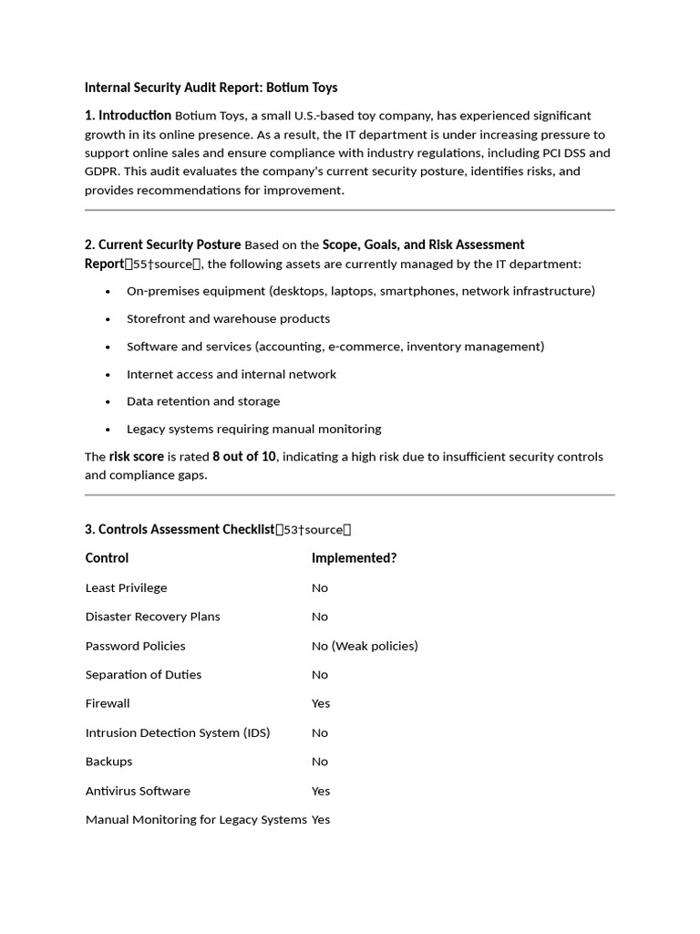 Internal Security Audit Report | PDF | Security | Computer Security