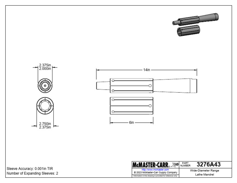 3276A43_Wide-Diameter Range Lathe Mandrel | PDF