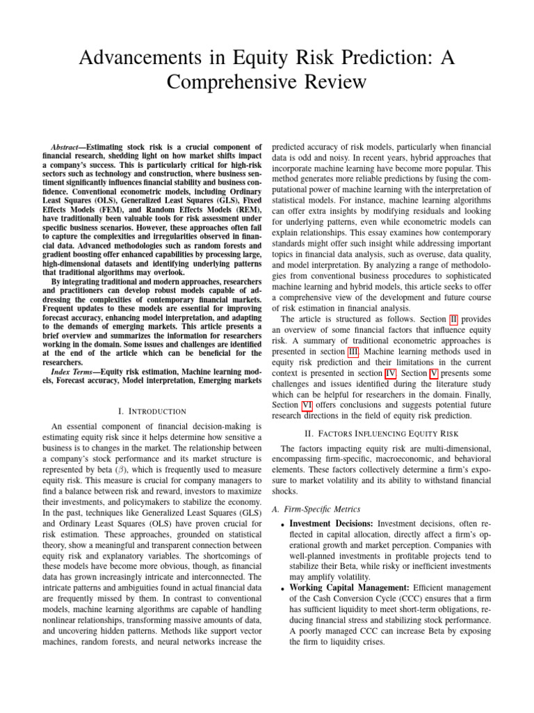 Survey Paper On Equity Risk | PDF | Ordinary Least Squares | Beta (Finance)