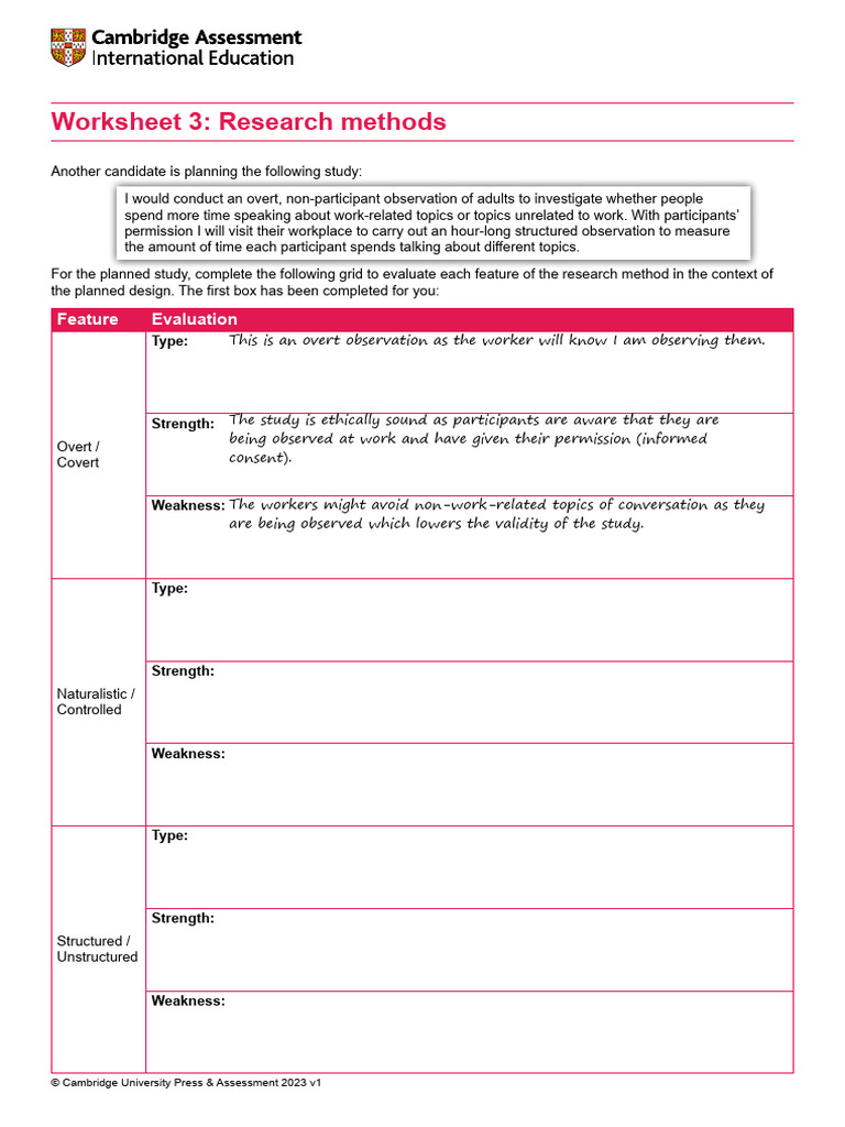 AO3 Worksheet 3 Research Methods | PDF
