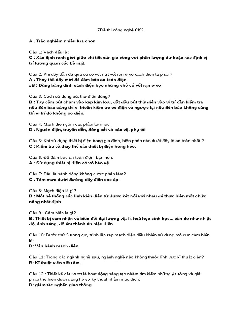 Đề thi công nghệ CK2 | PDF