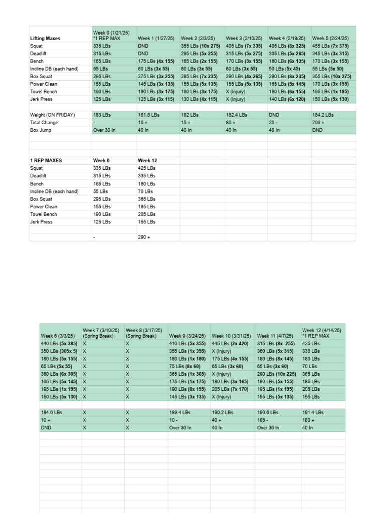 Weekly Lifting Maxes Overview | PDF | Human Body Weight | Games Of ...