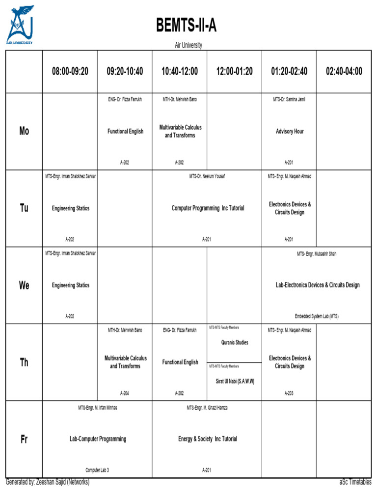 Timetable_Spring_2025 | PDF