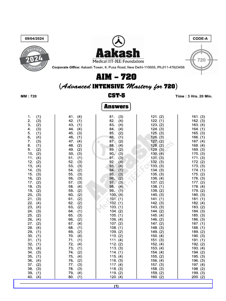 CST 5 CODE A Viju ANS Intensive @CET - JEE - NEET | PDF