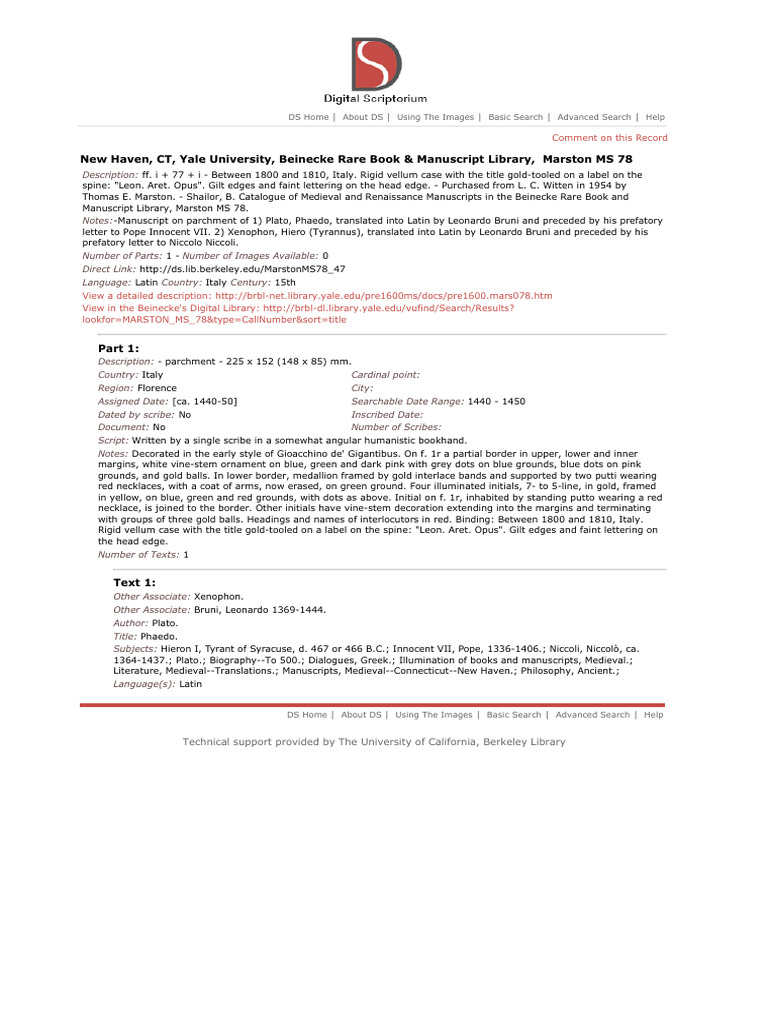 Marston MS 78 Phaedo | PDF | Manuscript | Book Arts