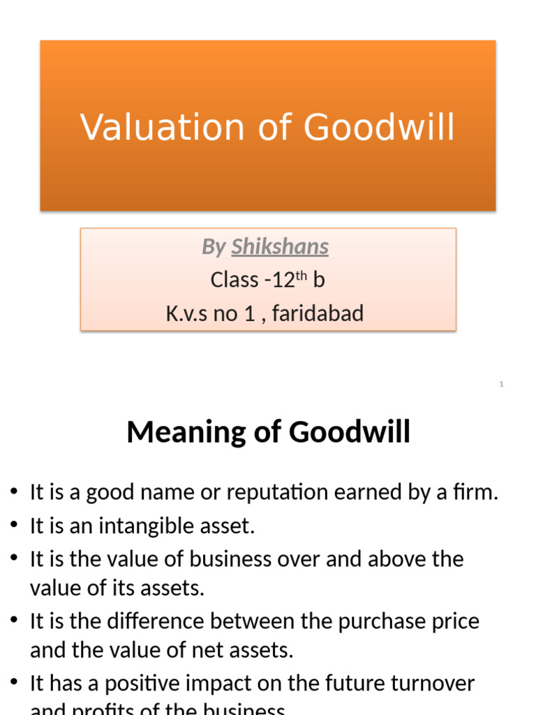 Valuation of Goodwill by Shikshans | PDF | Valuation (Finance ...