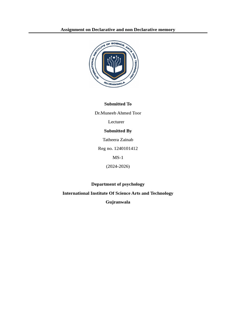 Neuro Assignment Declarative and Non Declarative | PDF