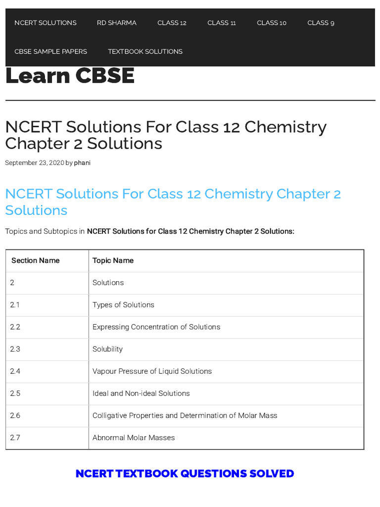 NCERT Solutions For Class 12 Chemistry Chapter 2 Solutions | PDF | Solubility | Intermolecular Force