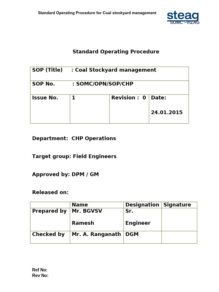 Coal Stockyard Management SOP | PDF | Coal | Cogeneration
