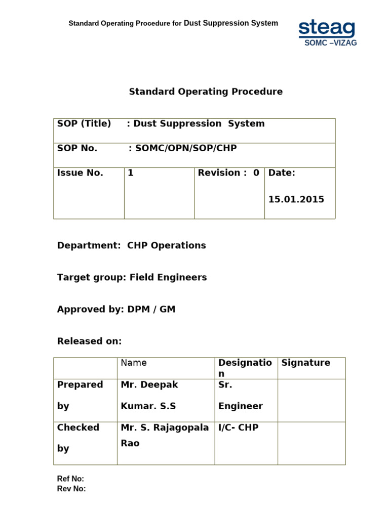 18g. SOP Dust Suppression System | PDF | Pump | Valve