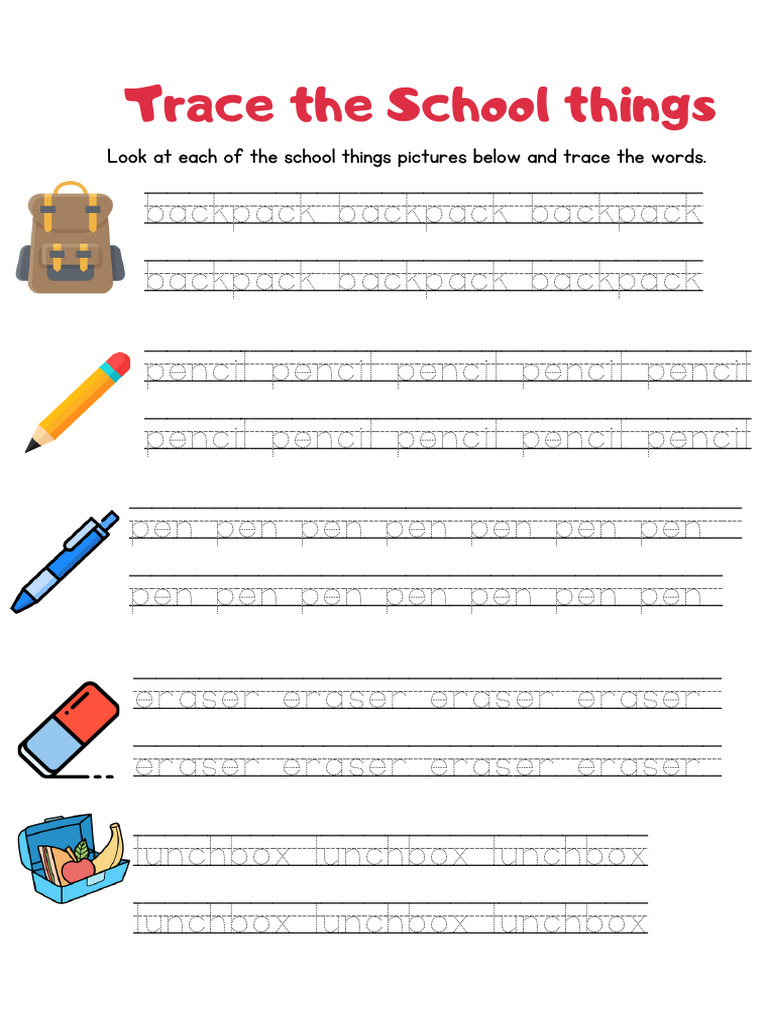 U1 School Things - Tracing Words | PDF