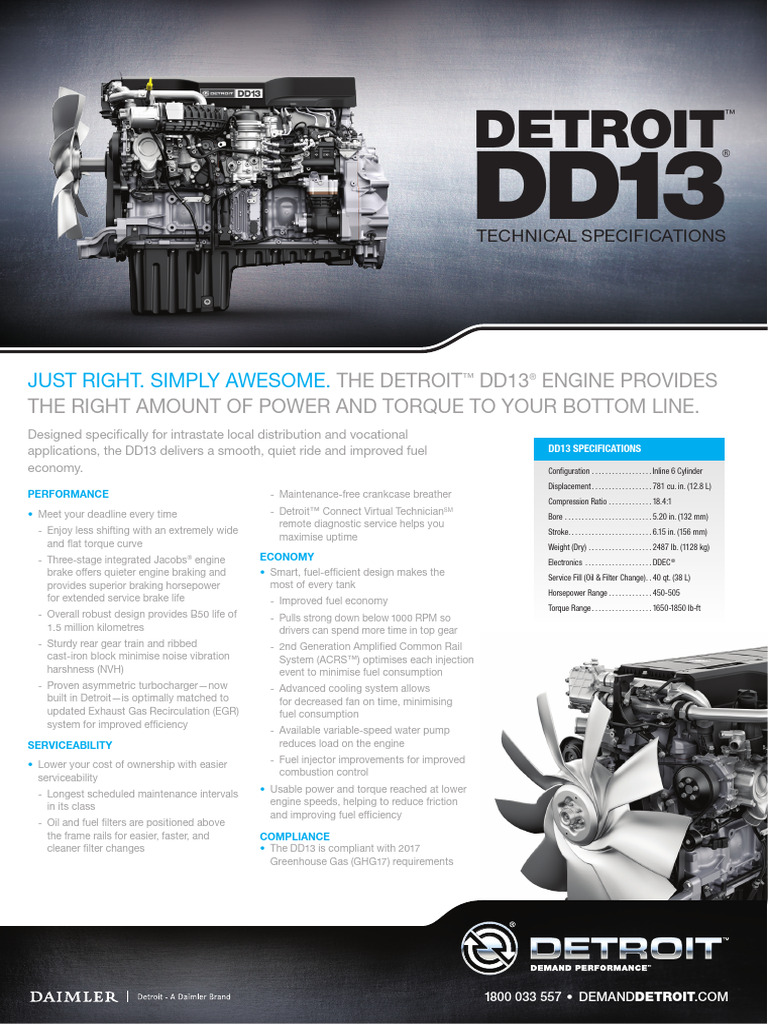 Detroit DD13 Engine Specifications | PDF | Horsepower | Engines