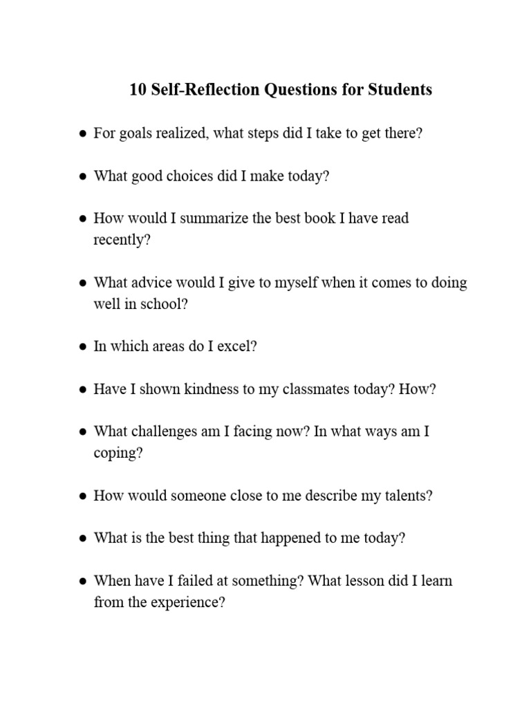 10 Self-Reflection Questions For Students | PDF