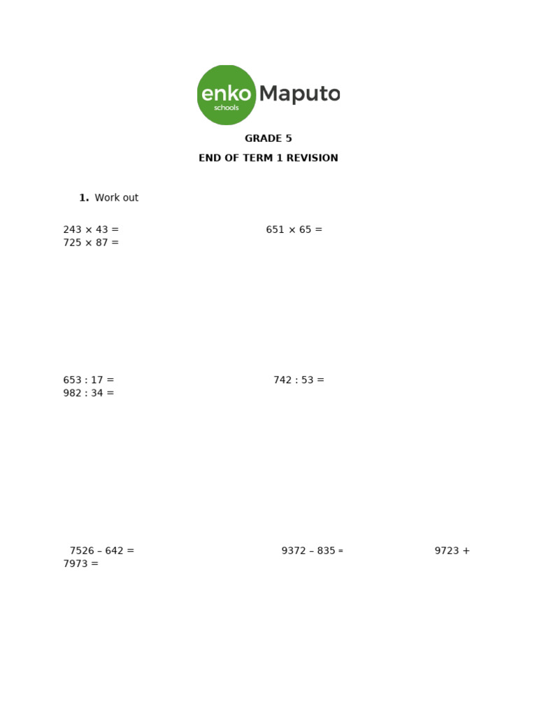 Maths Grade 5 Worksheet4 | PDF