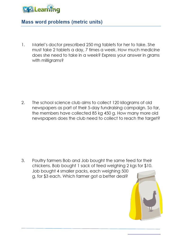 Grade 5 Mass Word Problems D | PDF