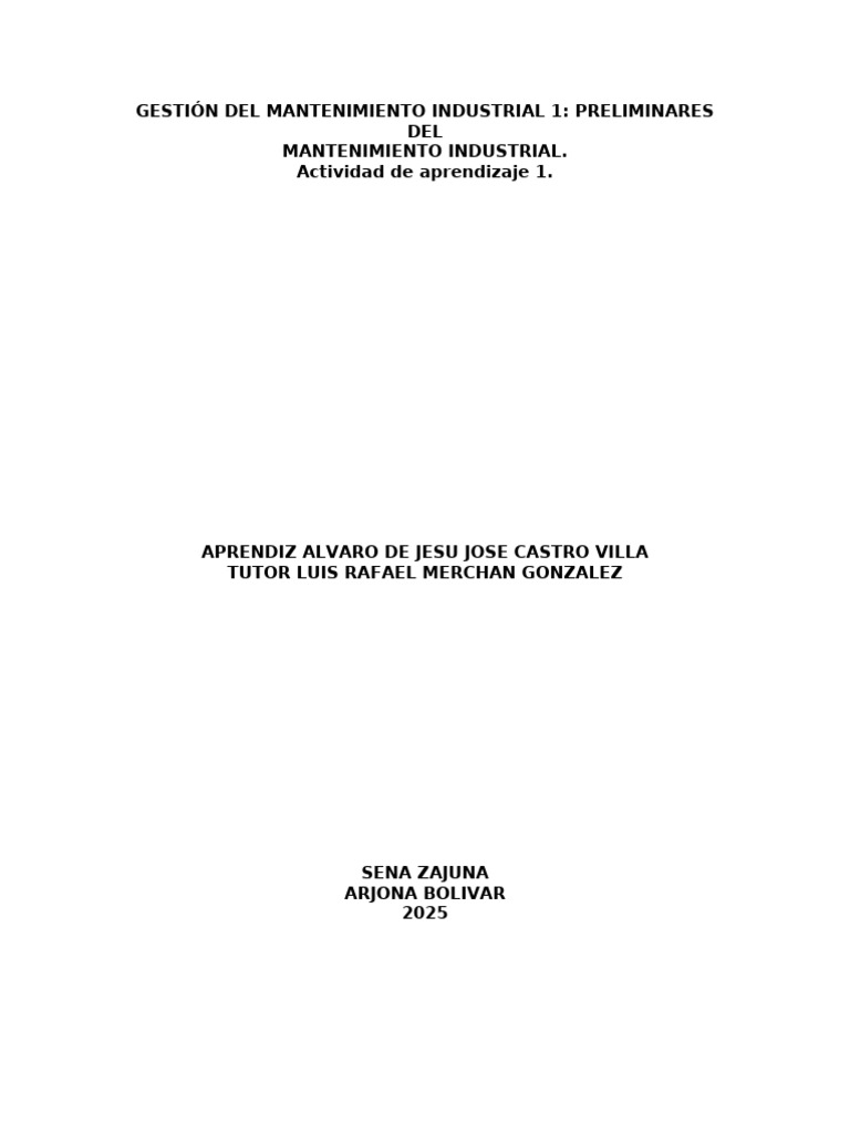 Gestión Del Mantenimiento Industrial 1 Alvaro de Jesus | PDF