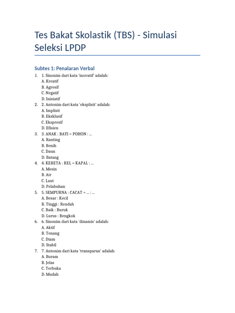 TBS LPDP 60 Soal NoGambar | PDF