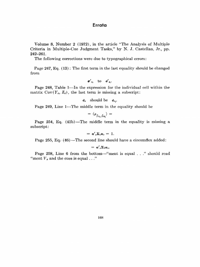 Errata for Multiple Criteria Analysis | PDF