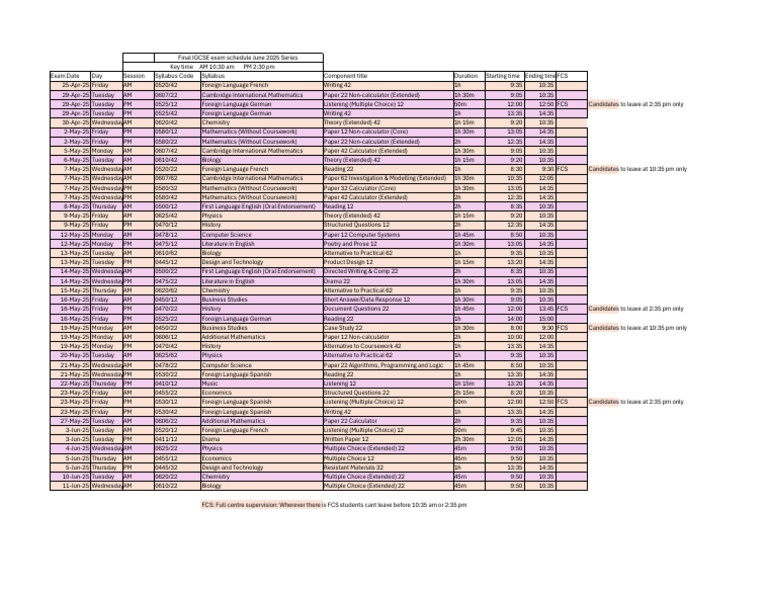 IGCSE Exam Timetable May-June 2025 | PDF