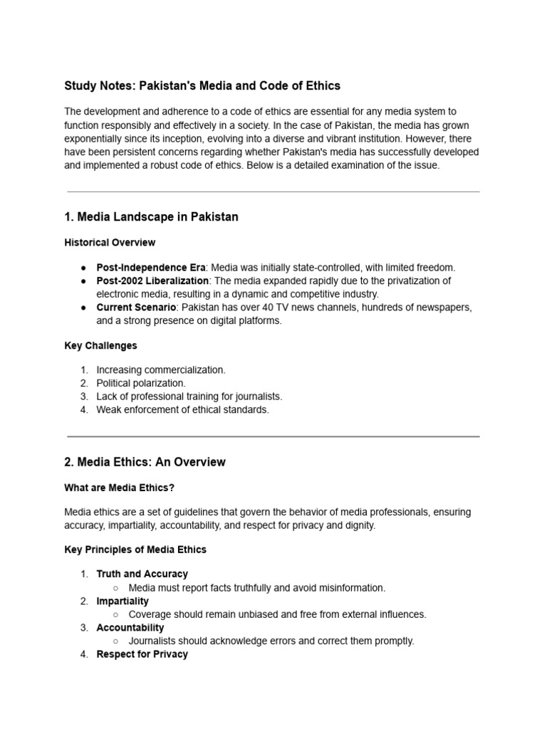 Pakistan's Media and Code of Ethics | PDF | Journalism | News
