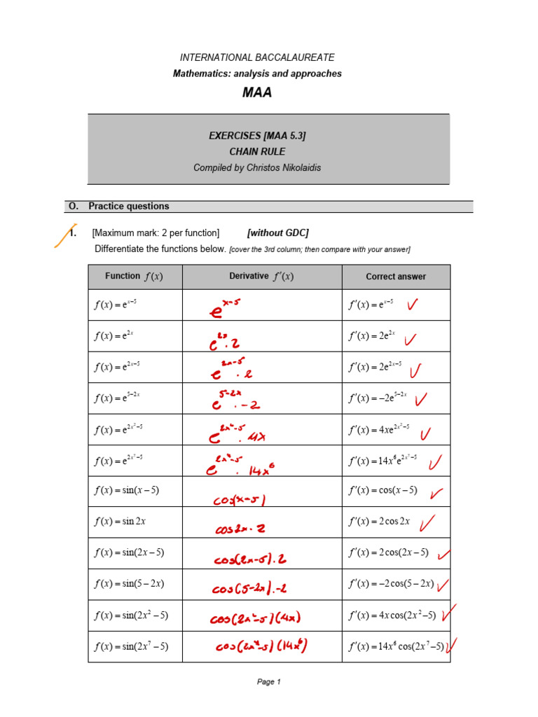 Chain Rule Practice Exercises | PDF | Mathematical Physics | Analysis