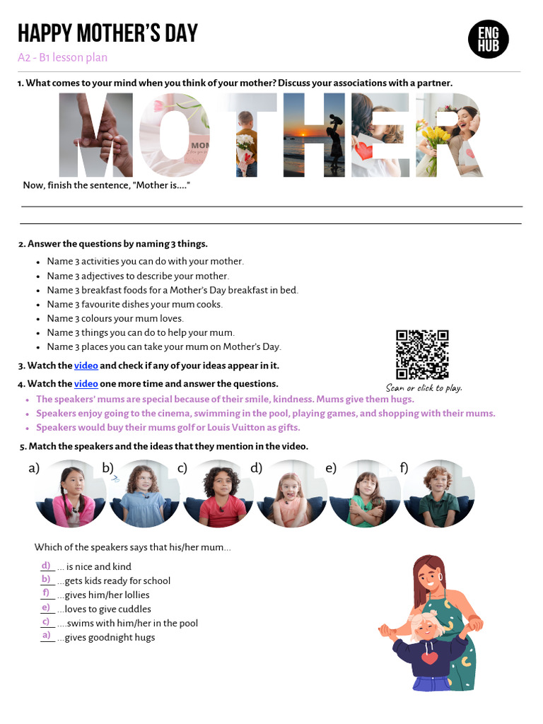 A2-B1 Happy Mothers Day A4 Worksheet A4 TV | PDF