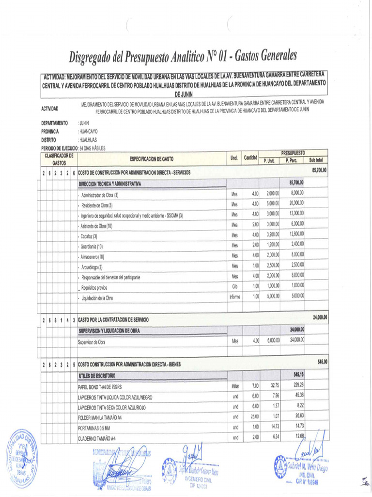 DISGREGADO DE PRESUPUESTO | PDF