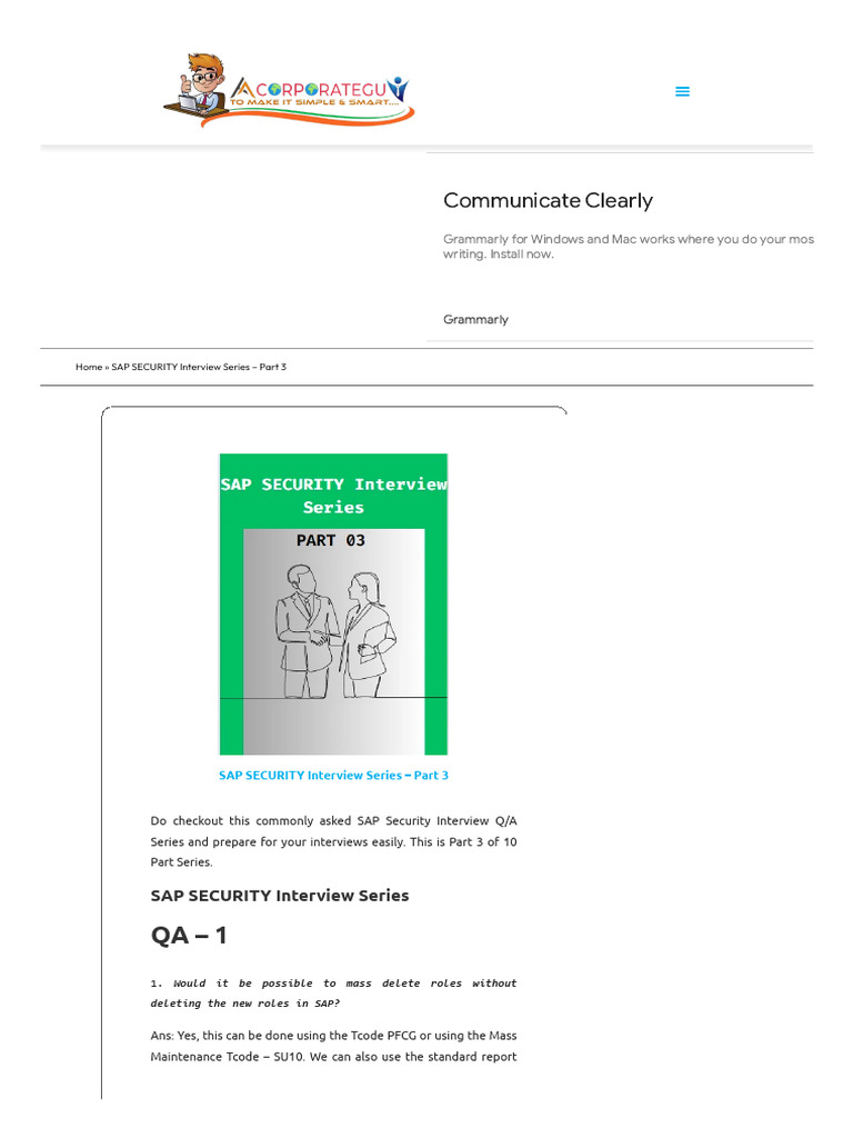 SAP SECURITY Interview Series - Part 3 | PDF | Internal Control | Computing