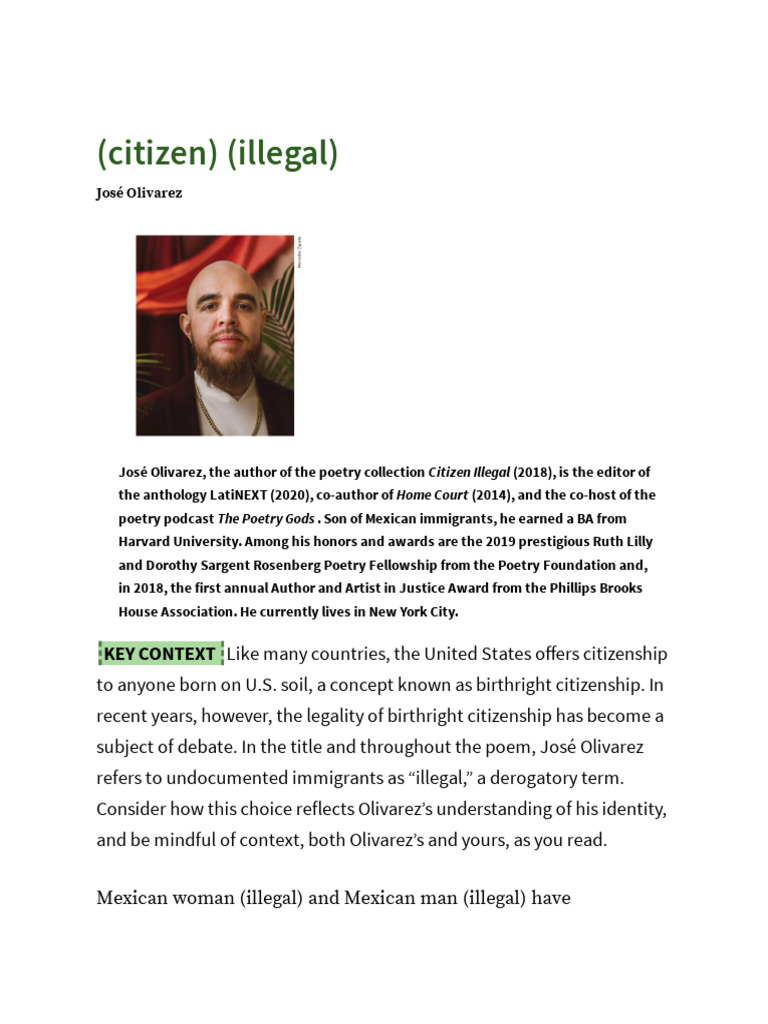 Citizen (Illegal) - AP Literature & Composition | PDF | Citizenship ...