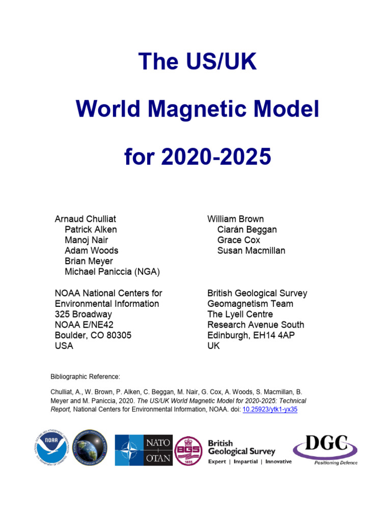 WMM2020 Report | PDF | Latitude | Earth's Magnetic Field