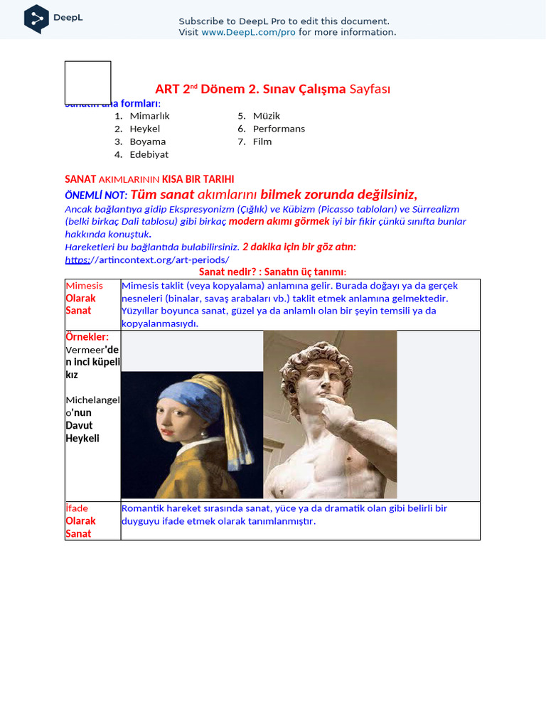 ART 2nd Term 2ndexam Study Sheet 11 TR | PDF