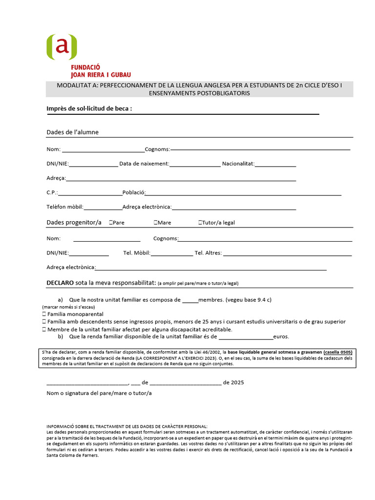 Formulari-A-2025 | PDF