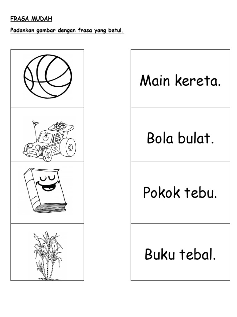 Latihan Memadankan Gambar Dengan Frasa Mudah 1 (Prasekolah) | PDF