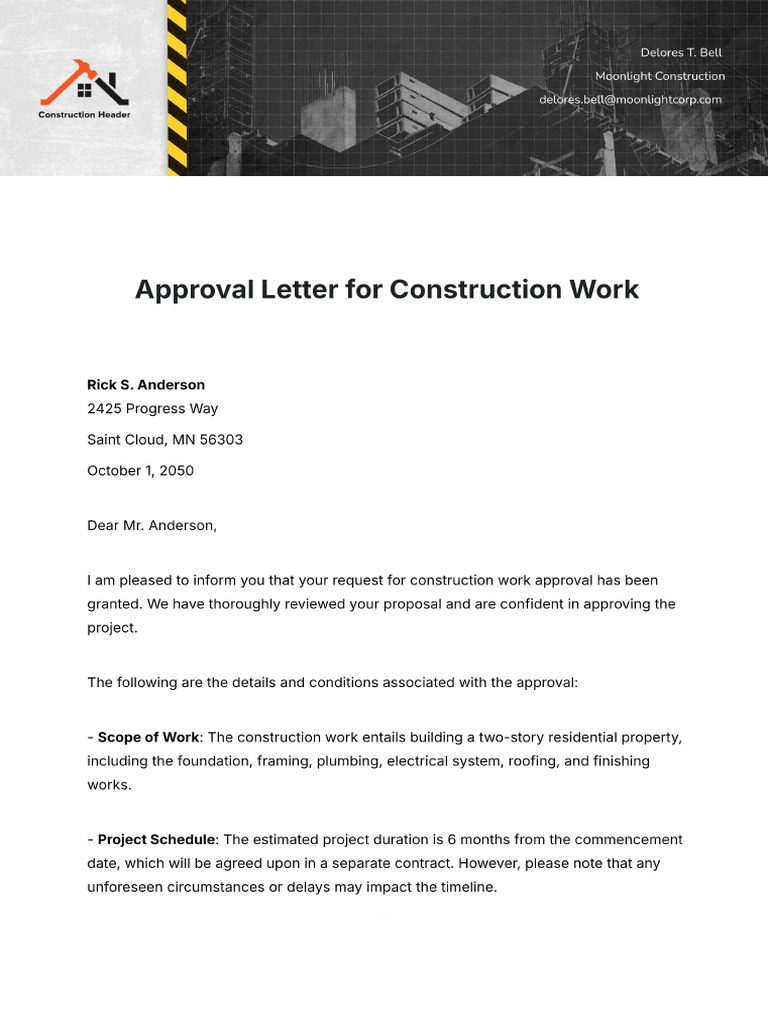 Approval Letter For Construction Work Template | PDF