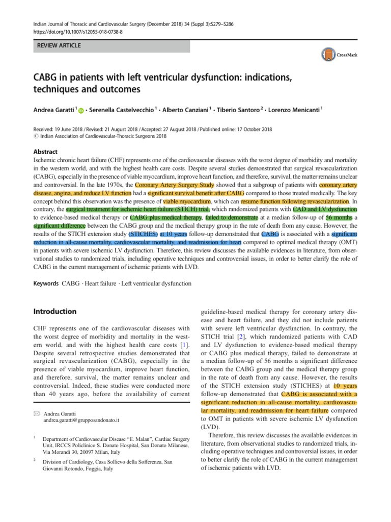 CABG in Patients With Left Ventricular Dysfunction - Indications ...