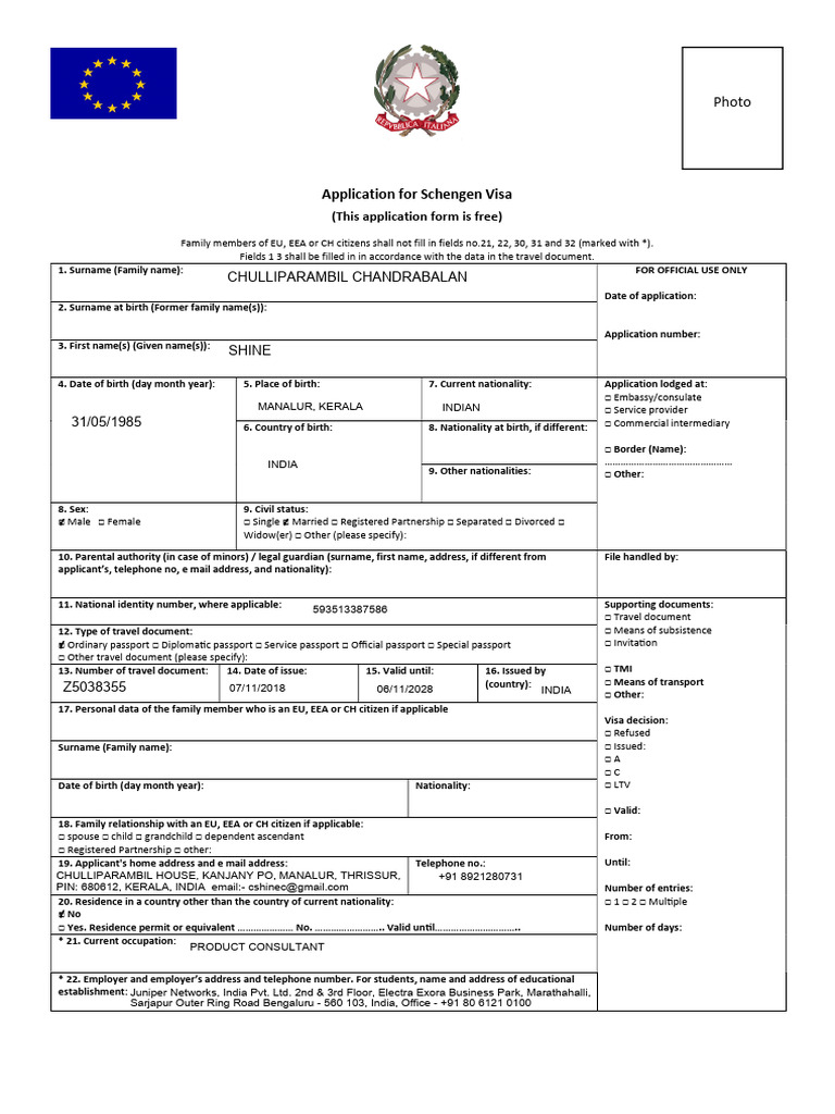 Application Form - Filled | PDF | Travel Visa | Passport